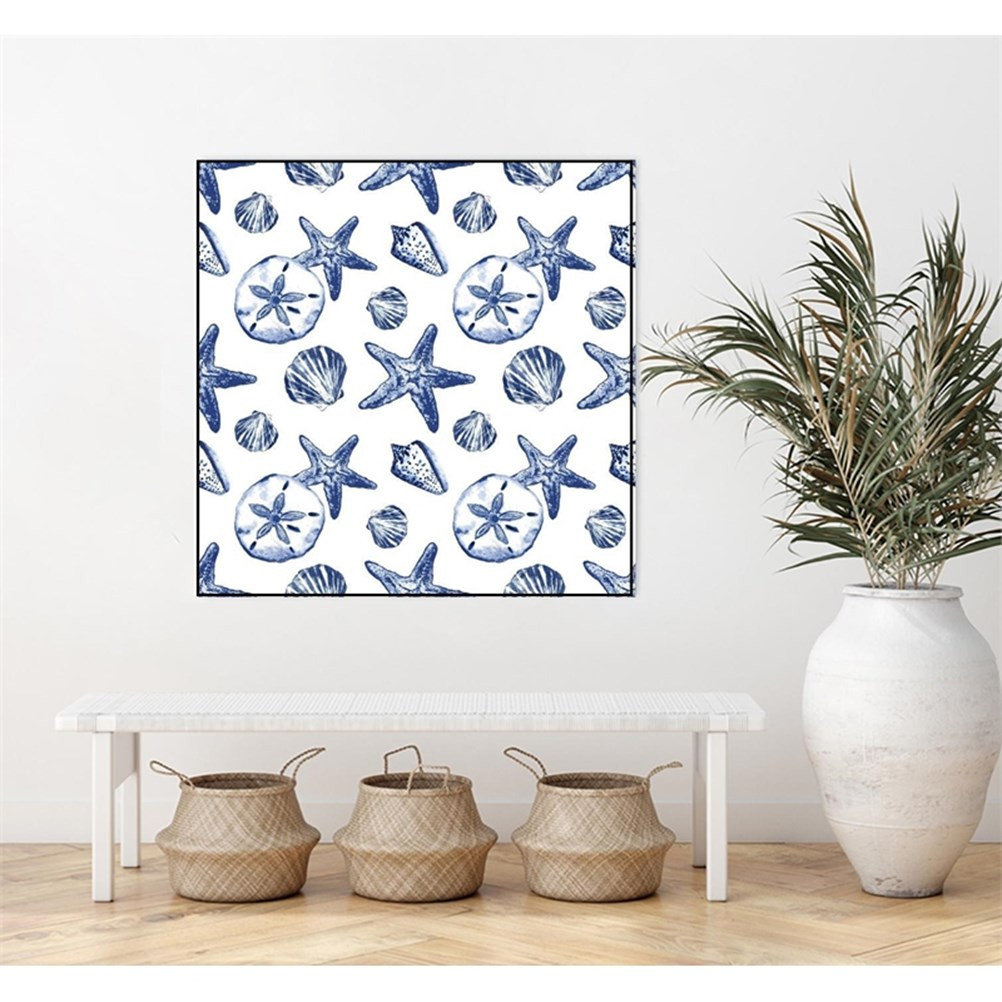 Giant Art Canvas 20x20 Deep Ocean Treasures White Pattern Framed in ...