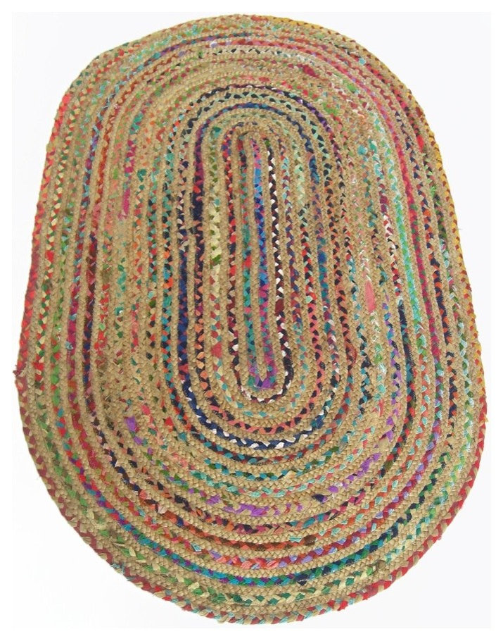 Jute and Recycle Cotton Cuttings Rainbow Chindi Rug, Nat-Multi ...