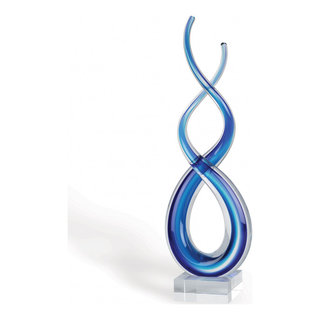 14" Clear and Blue Murano Glass Modern Abstract Tabletop Sculpture ...