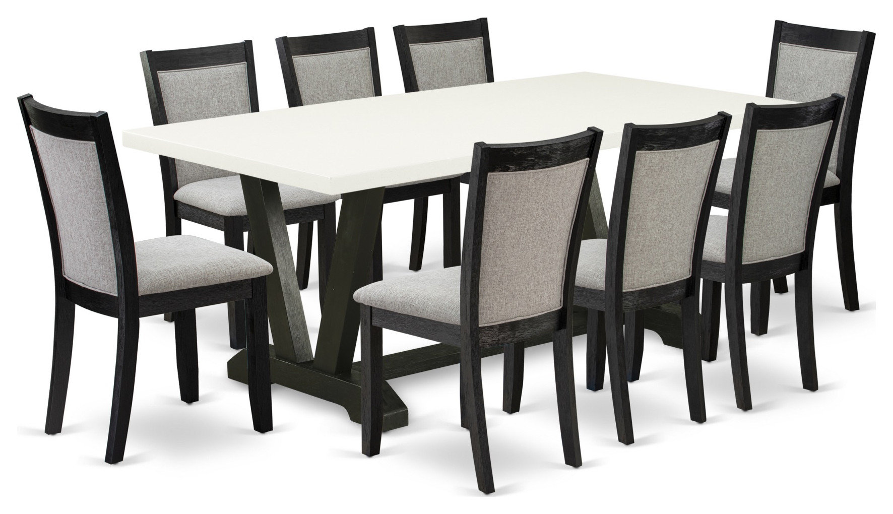 V627Mz606-9 9-Piece Dining Room Set, Rectangular Table and 8 Parson ...
