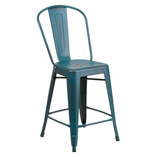 Distressed Blue Metal Stool - Modern - Kitchen And Dining Furniture ...