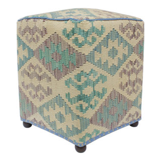 Boho Chic Mia Handmade Kilim Upholstered Ottoman, 15 in. x 15 in. x 21 ...