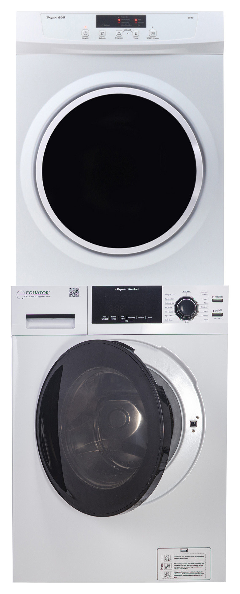 Equator 110V 1.6cf Washer With Pet Cycle, 110V 3.5cf Vented Sensor ...