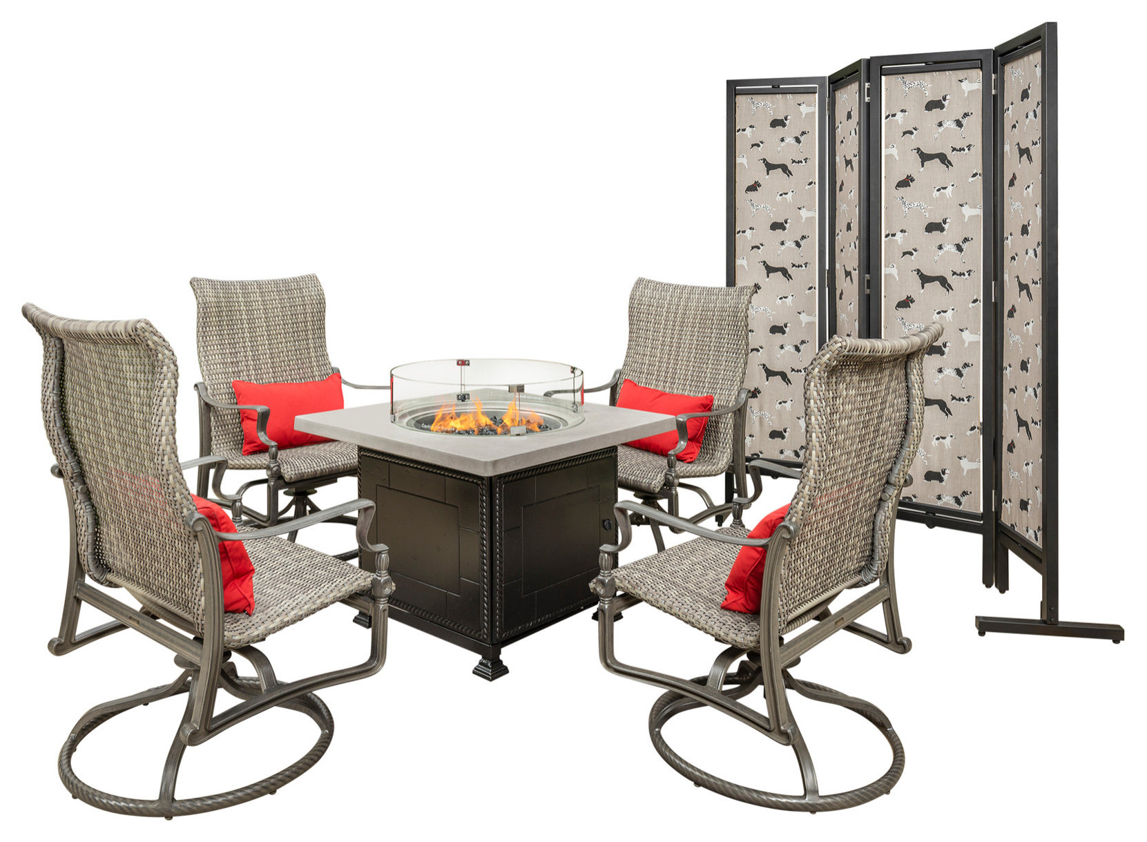 Bel Air 5-Piece Swivel Rocking Chairs With Square Fire Table - Tropical ...