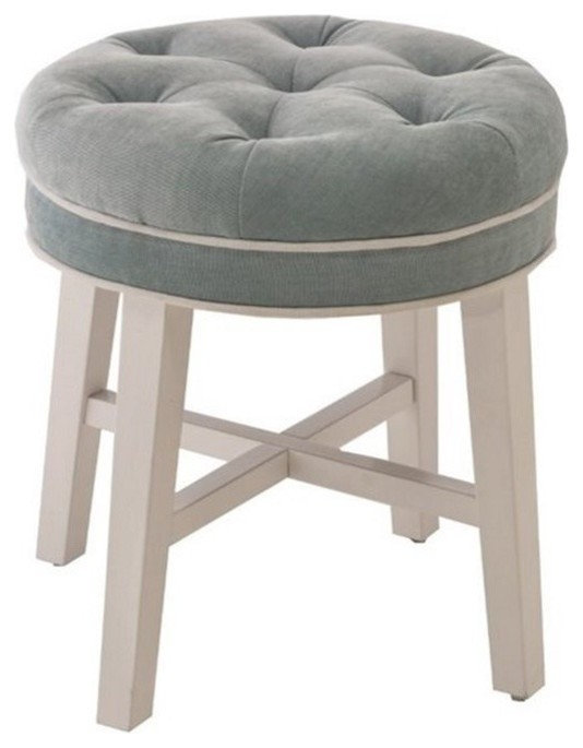 Atlin Designs Coastal Wood/Fabric Backless Vanity Stool in Blue ...