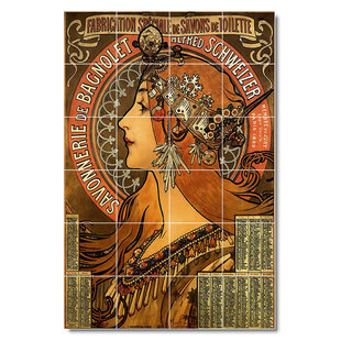 Alphonse Mucha Poster Art Painting Ceramic Tile Mural #34, 48" Wide x ...