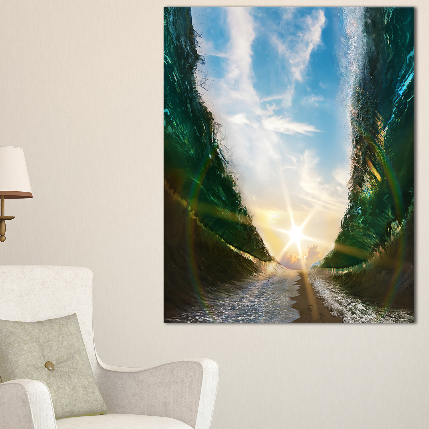 "Sandy Path To The Sun in Parted Sea" Seashore Canvas Wall Art, 16"x32 ...