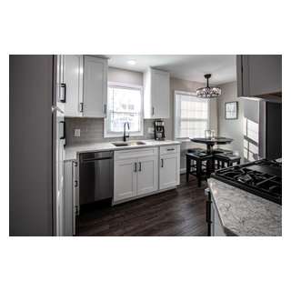 White and Gray Compact Kitchen with LVT Flooring - Transitional ...
