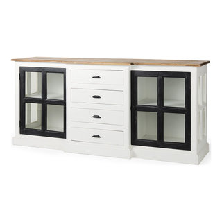 Bourchier White/Black Solid Wood Frame Brown Cabinet Buffet, 75.0L x 21 ...