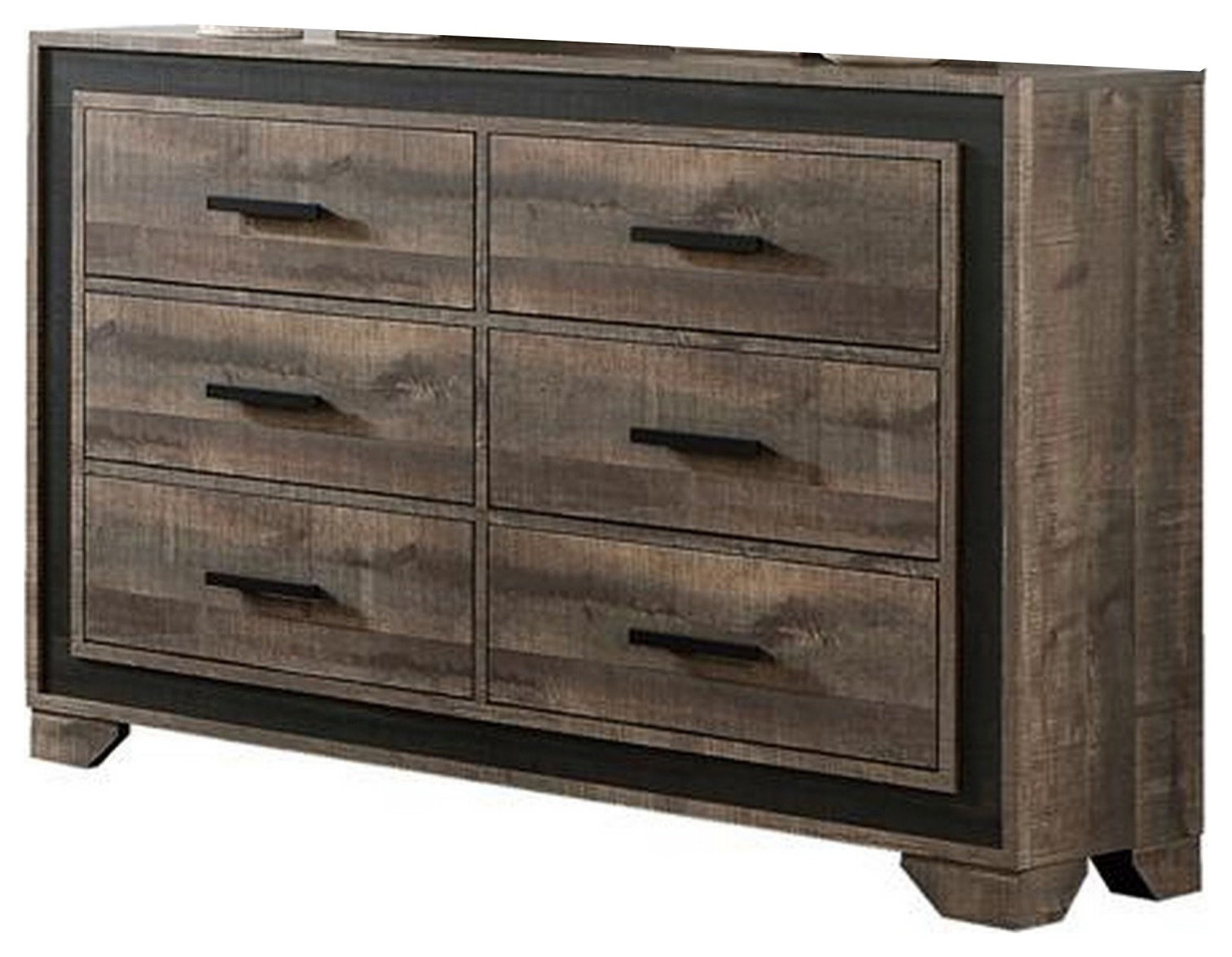 Nny 58 Inch Wide Dresser with 6 Drawers, Black Handles, Brown Wood ...