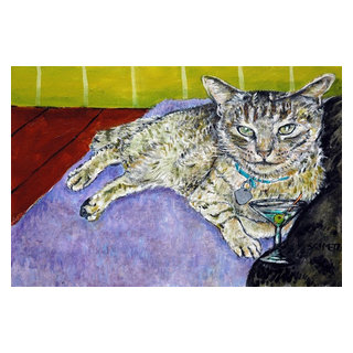 "Cat Martini" Painting Print on Wrapped Canvas, 36"x24", 36"x24 ...