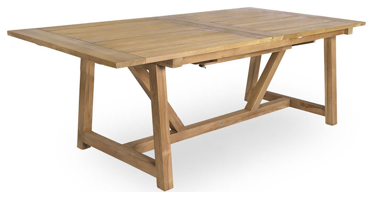 George Outdoor Teak Dining Extension Table, 79 (110)x39", Natural ...
