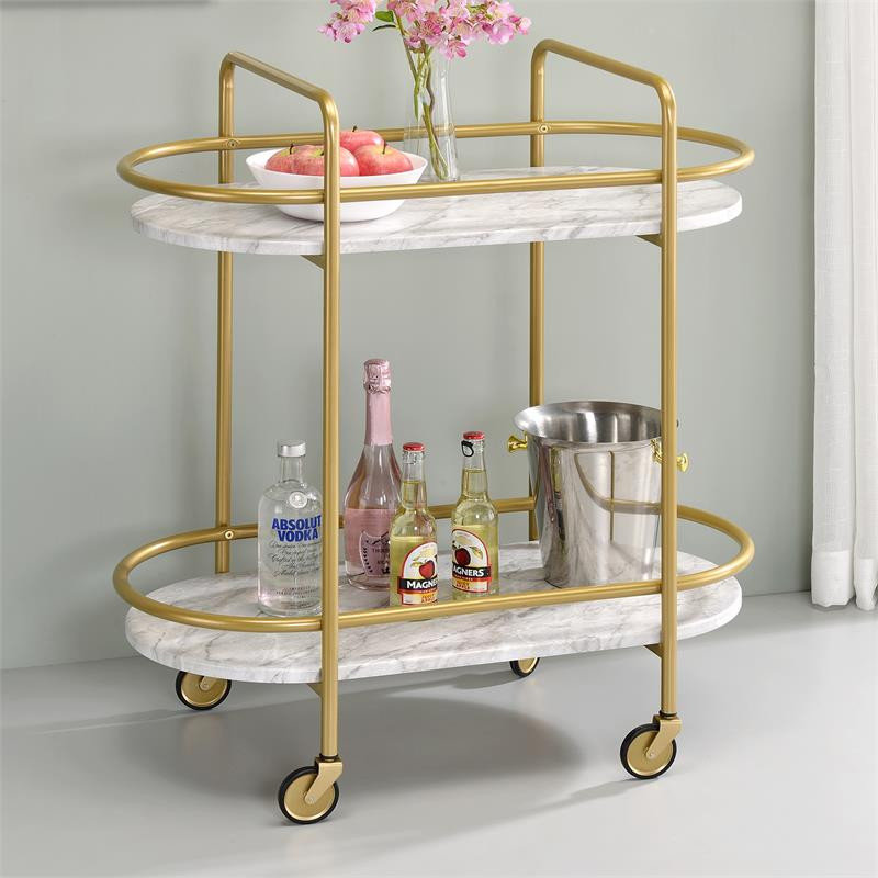 Furniture of America Delli Modern Metal 2-Shelf Serving Cart in Gold ...
