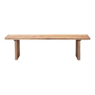 Reclaimed Teak Parson Mother of Pearl Inlay Bench - Eclectic - Accent ...