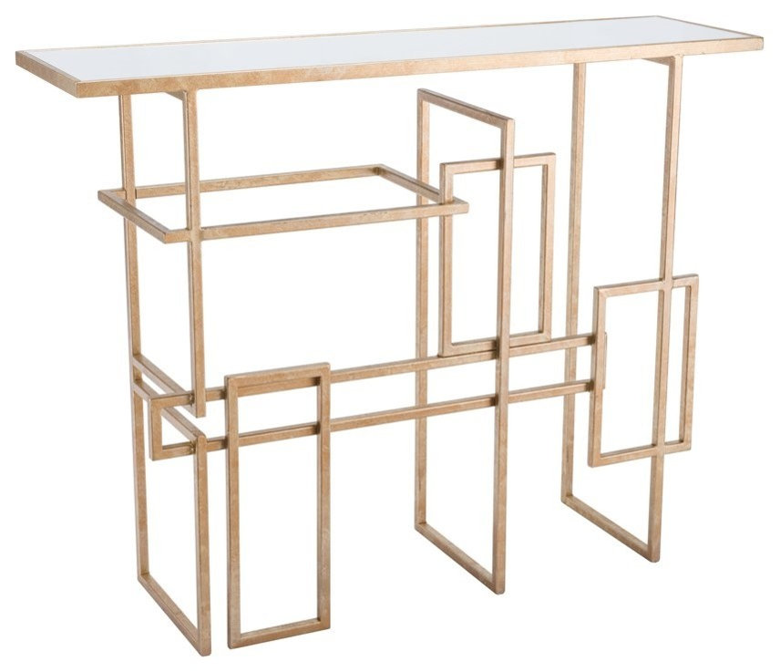 Modern Contemporary Accent Side End Table Console, Gold, Mirror Steel ...
