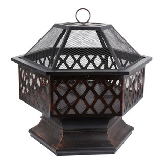Polygon Iron Outdoor Fire Pit with Spark Screen - Transitional - Fire ...