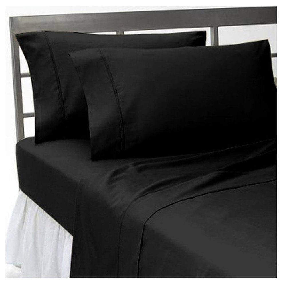 Black Full 4-Piece Bed Sheet Set, King - Traditional - Sheet And ...