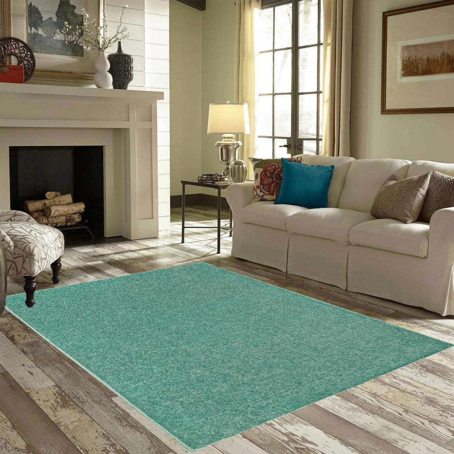 Broadway Collection Solid Color Area Rugs, Teal, 2' Square ...