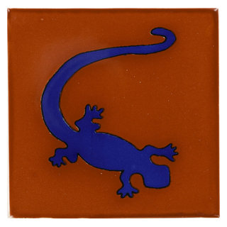 Talavera Mexican Handmade Ceramic Tile, Blue Gecko in Terra Cotta, Set ...
