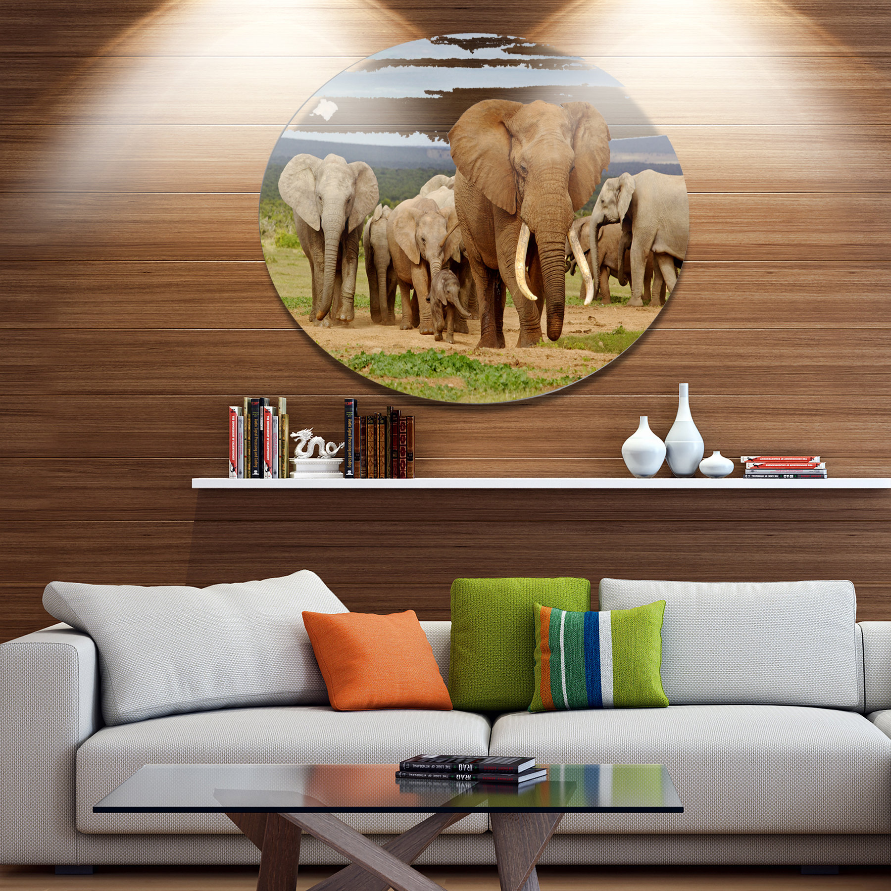Elephant Herd In Africa, African Disc Metal Artwork Print, Disc of 36 ...