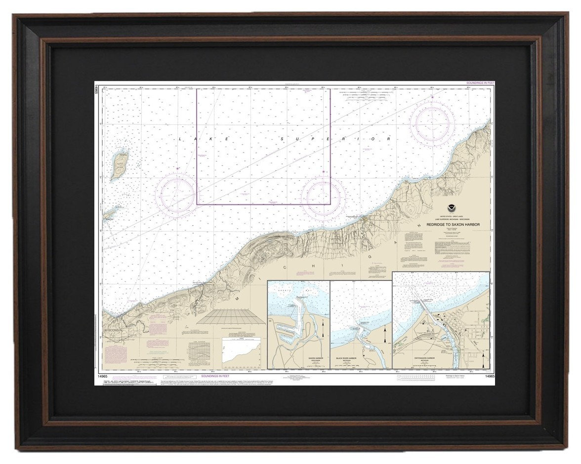 Framed Nautical Chart, Redridge to Saxon Harbor, Lake Superior, 36x28 ...