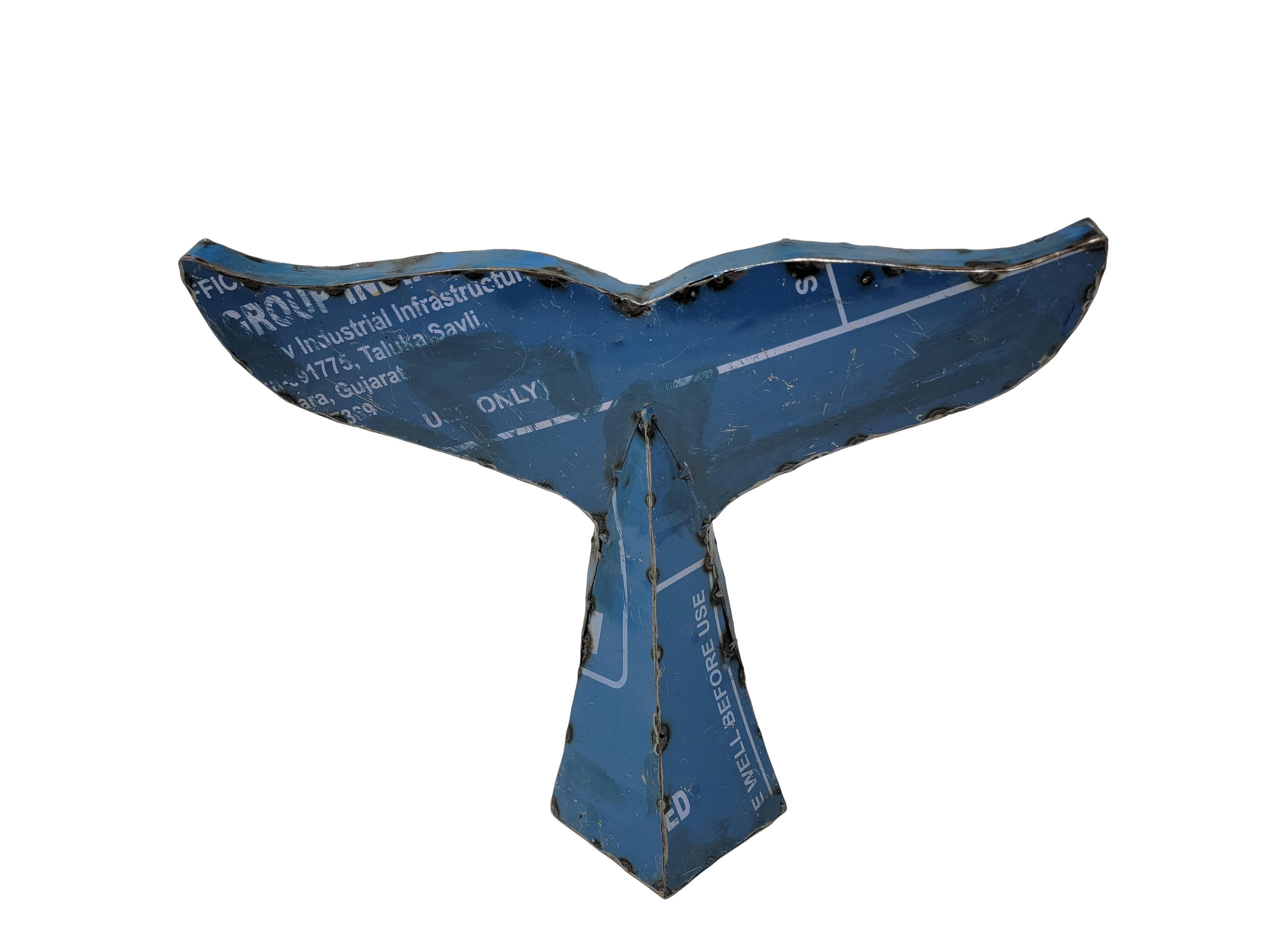 Reclaimed Metal Whale Tail Sculpture Blue 15 in Vintage Style Coastal ...