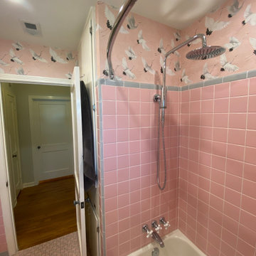 75 Pink Tile Wallpaper Bathroom Ideas You'll Love - April, 2022 | Houzz