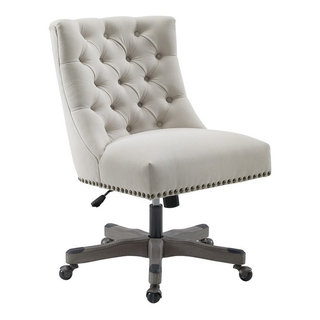 Linon Dixie Wood Upholstered Tufted Rolling Office Chair in Natural ...