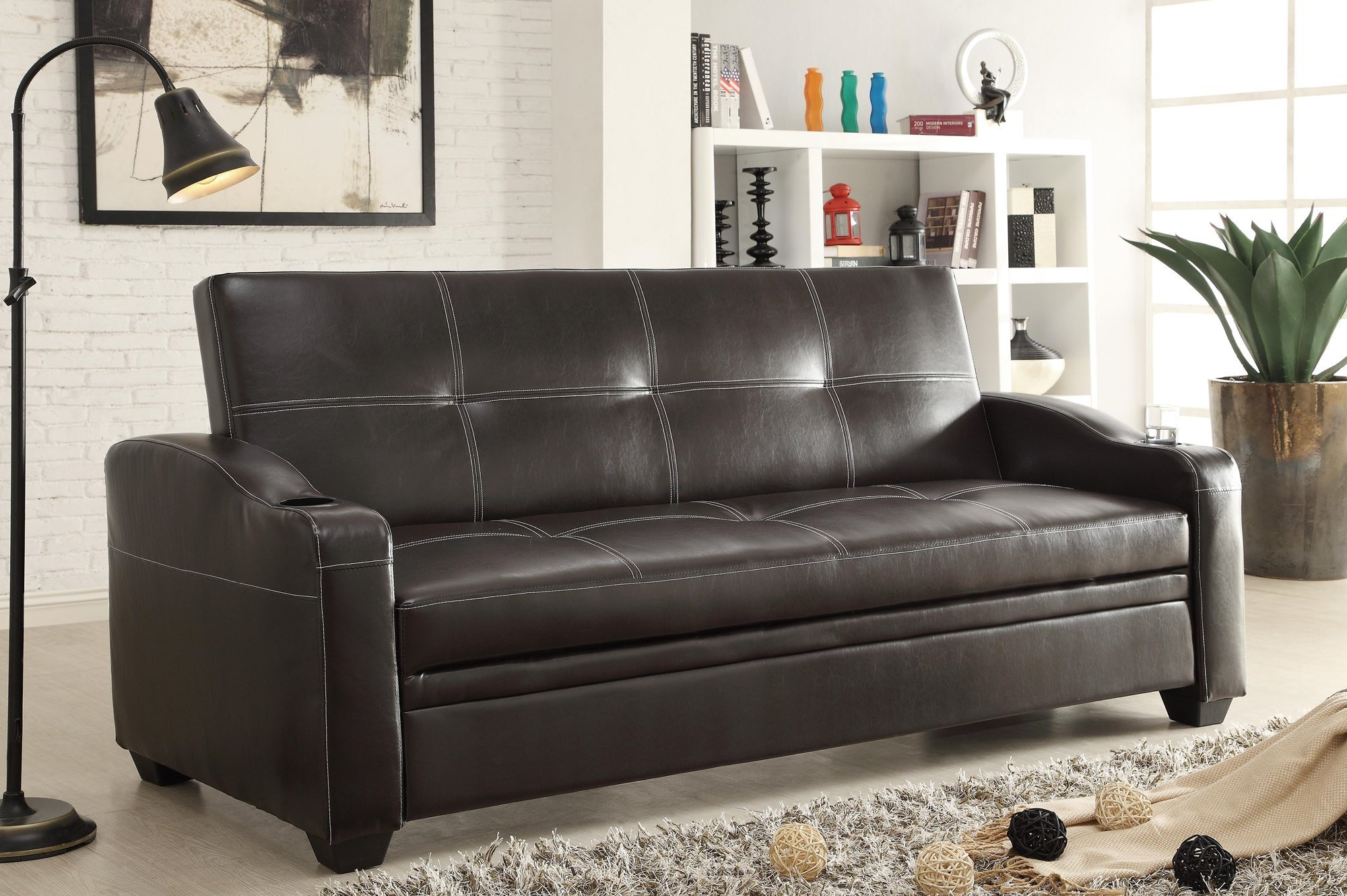 Casement Click Clack Convertible Sofa, Dark Brown Leather ...