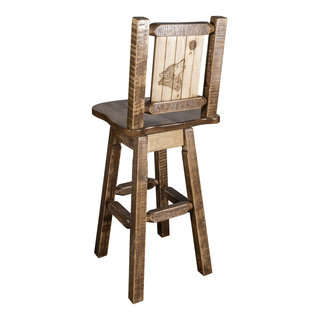 Homestead Barstool & Swivel With Laser Engraved Wolf - Rustic - Bar ...