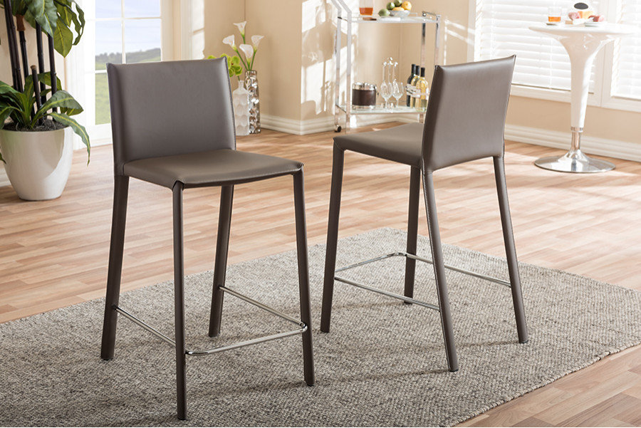 Crawford Taupe Leather Upholstered Counter Height Stool - Contemporary ...