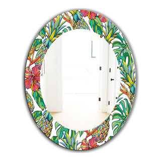 Designart Tropical Mood Foliage 4 Bohemian Frameless Oval Or Round Wall ...