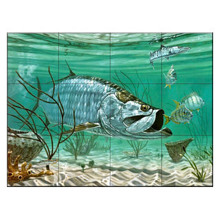 Tile Mural, Marquesas Keys Tarpon by Don Ray, 17" x 12.75" (12 Tiles ...
