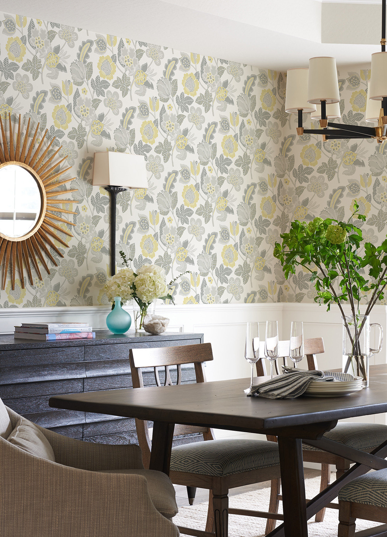 Jana Light Grey Jacobean Wallpaper, Swatch - Contemporary - Wallpaper - by Brewster Home ...