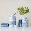 Tall Stoneware Striped Ginger Jar With Reactive Glaze, Blue and White ...