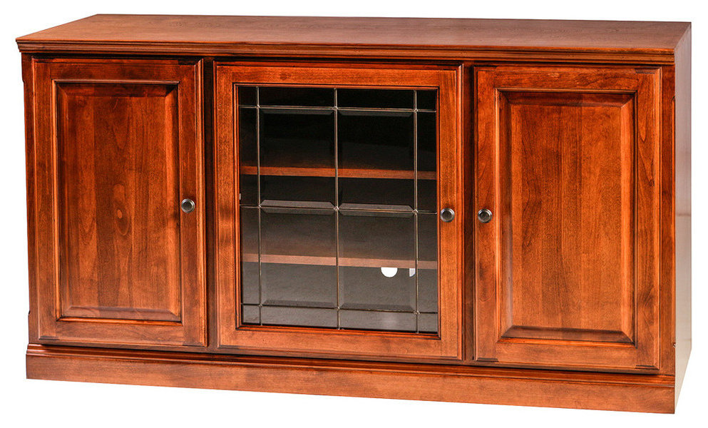 Traditional Alder TV Stand With Media Storage and Black Knobs, 67w ...