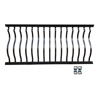 6'x36" Hammered Blk Aluminum Straight Deck Railing Kit, Curved Baluster ...
