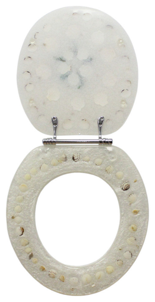 Trimmer Decorative Pearl White Toilet Seat With Shells, Standard Round ...