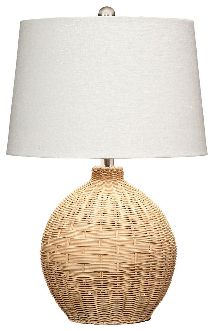 Contemporary Woven Natural Rattan Round Table Lamp 23 in Coastal Casual ...