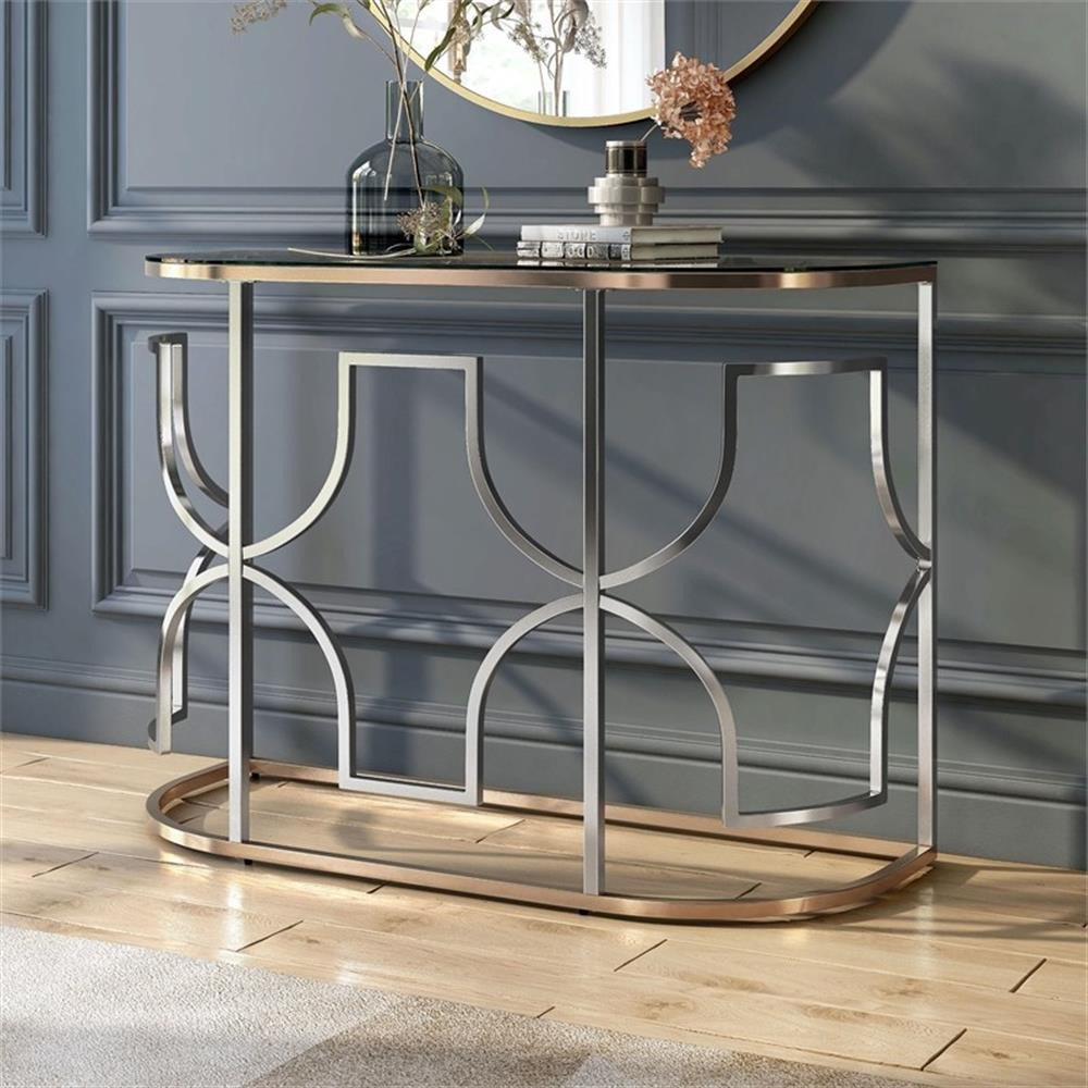 Furniture of America Sol Glam Glass Top Sofa Table in Chrome and Gold ...