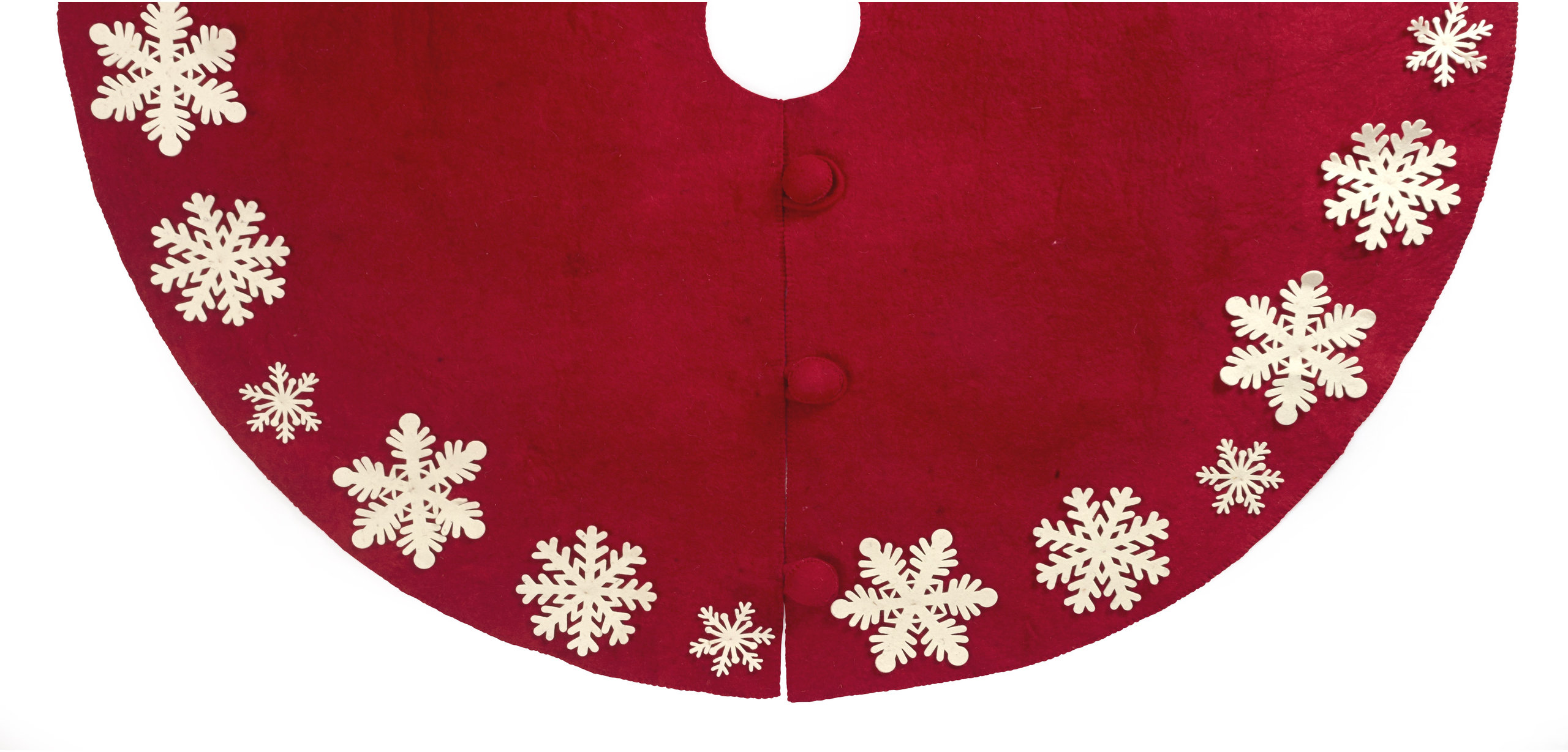 Hand Felted Wool Christmas Tree Skirt - Red with Cream Tacked ...