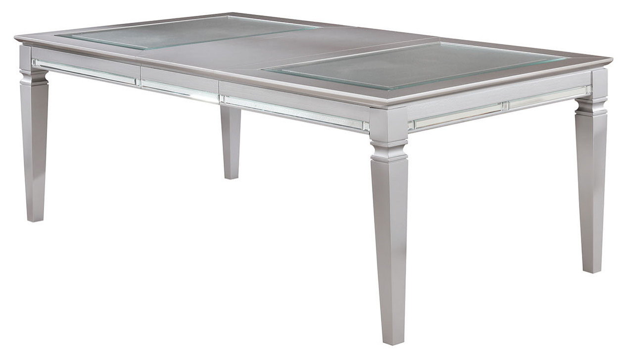 Benzara BM183611 Wooden Dining Table With Beveled Mirror Insert, Silver ...