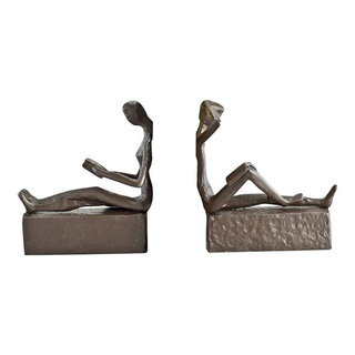 2-Piece Man and Woman Reading Metal Bookend Set - Contemporary ...
