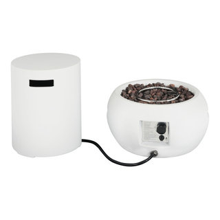 GDF Studio Venus 2-Piece MGO Propane Fire Pit With Tank Holder, White ...