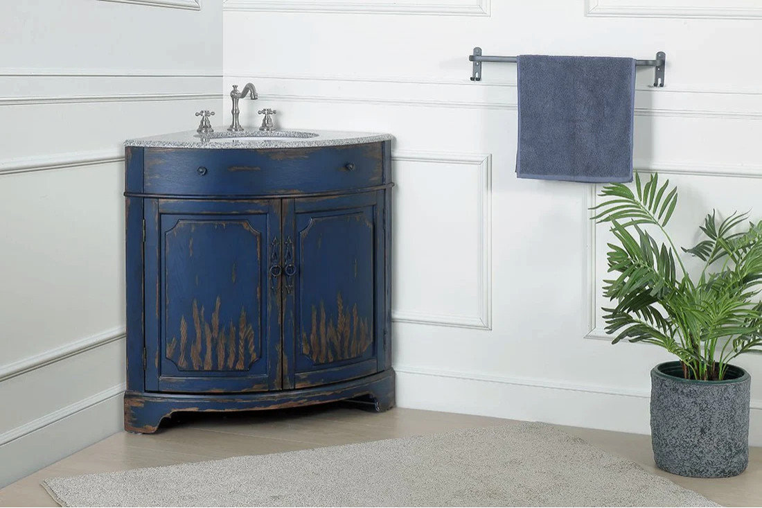 24" Triadsville Distressed Navy Blue Corner Bath Sink Vanity ...