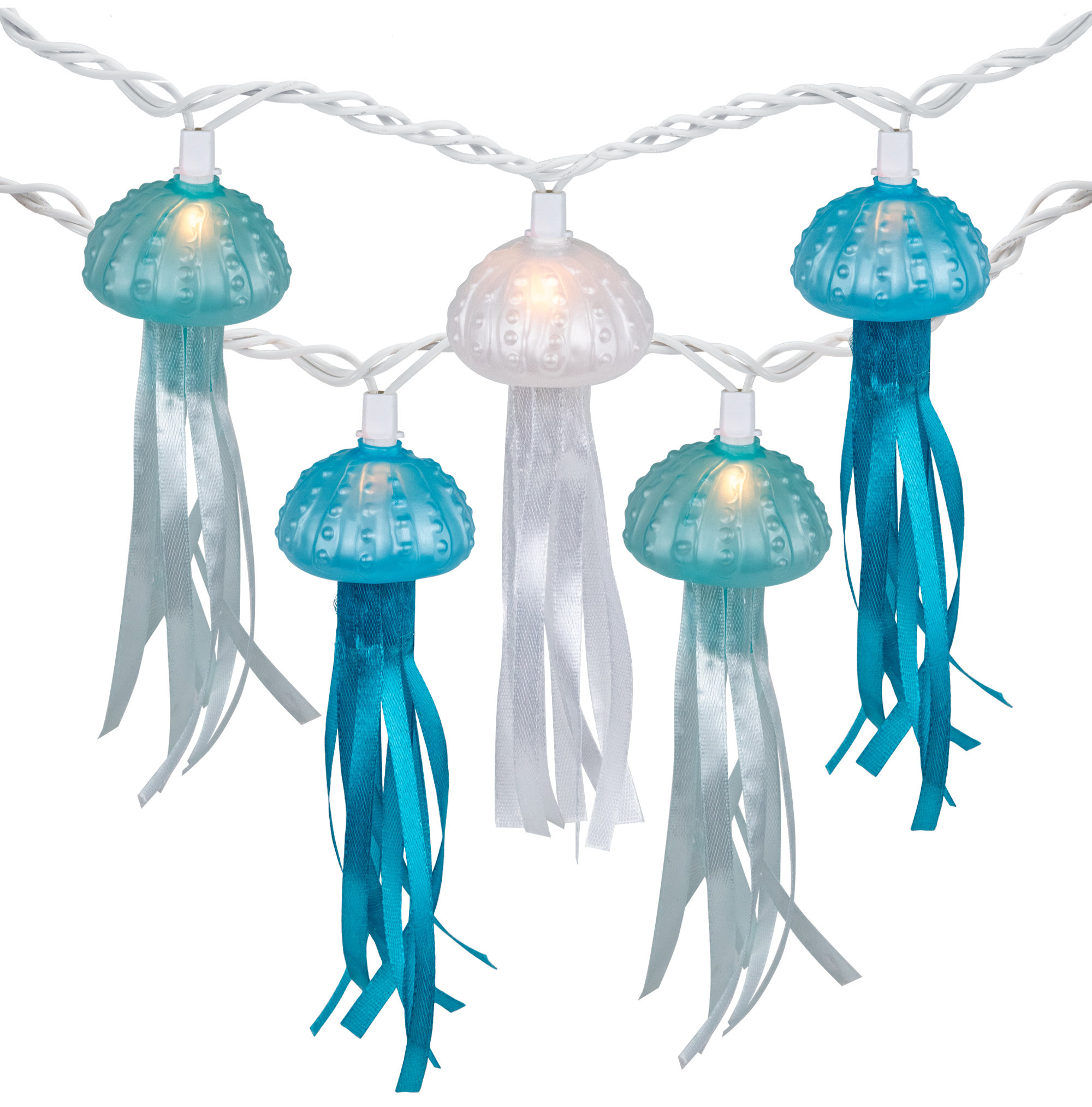 10-Count Blue and White Jellyfish Patio Light Set 5.75ft White Wire ...