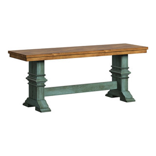 Arbor Hill Two-Tone Trestle Base Dining Bench - Farmhouse - Dining ...