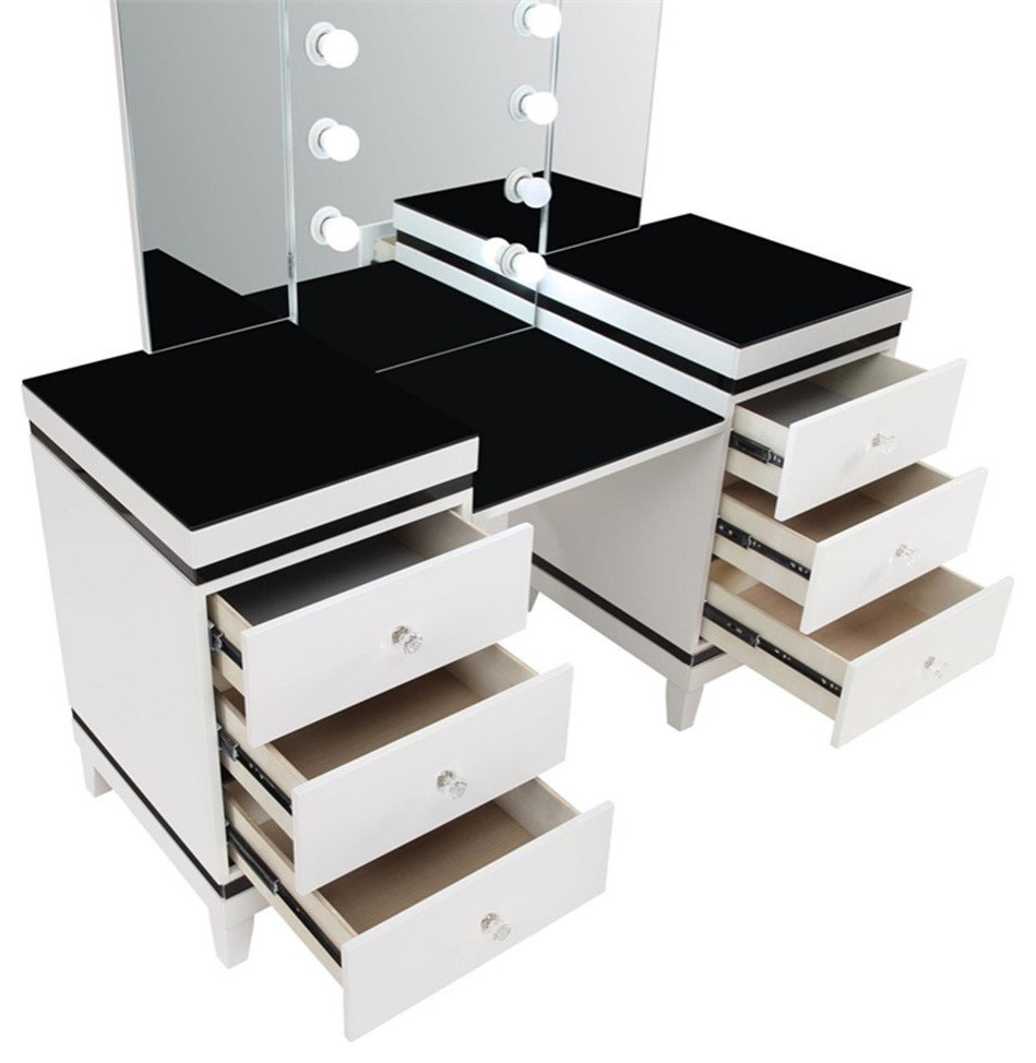 Coaster Talei 6-drawer Wood Vanity Set with Hollywood Lighting Black ...