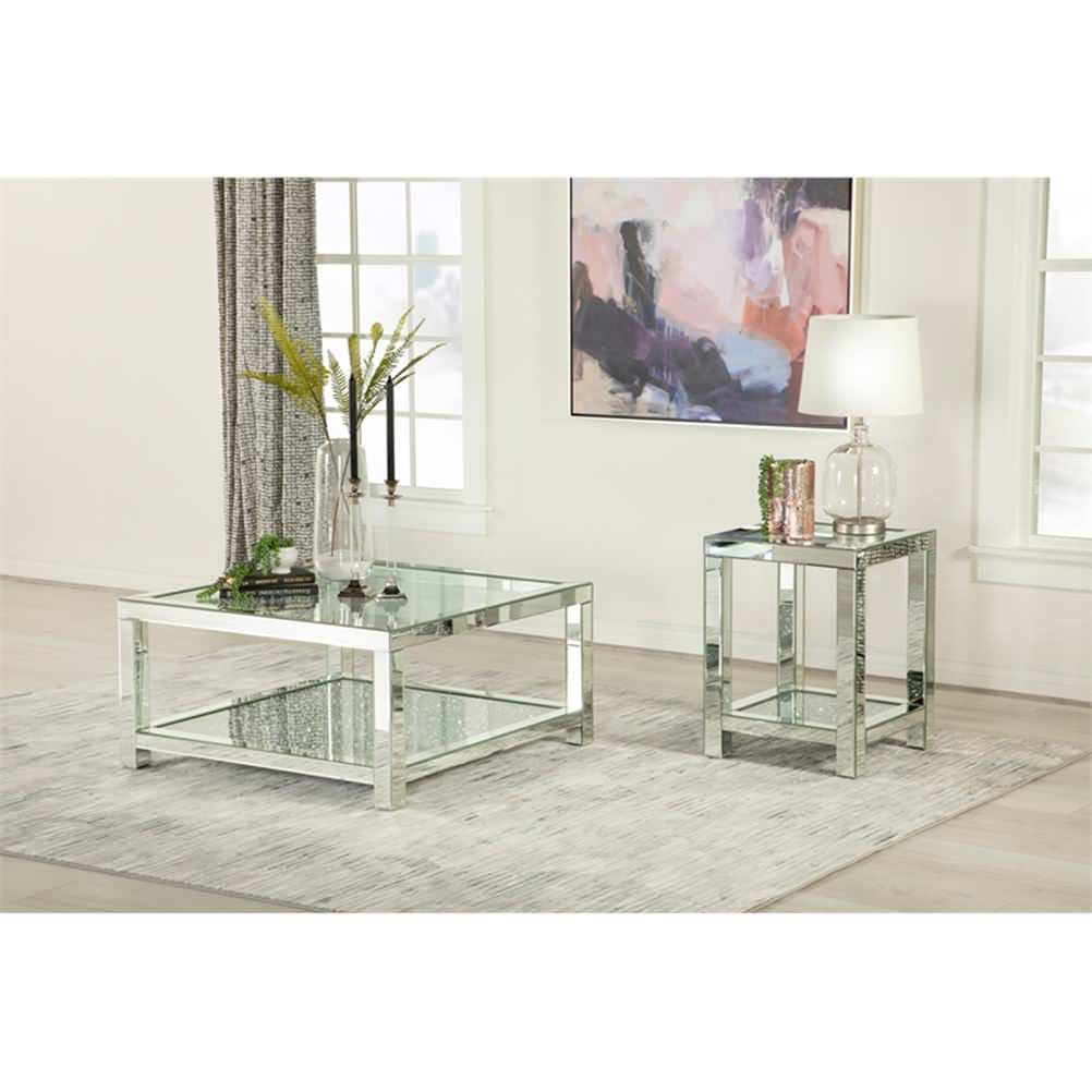 Coaster Contemporary Square Glass Top Storage End Table in Mirrored ...