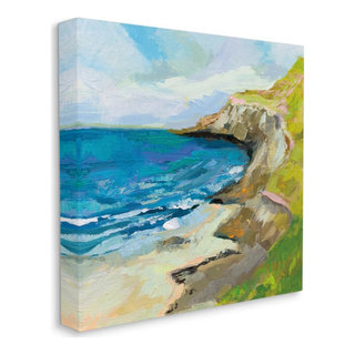 Beach Cove and Cliff Abstract Waves Blue Green Painting, 1-Piece, 17x17 ...